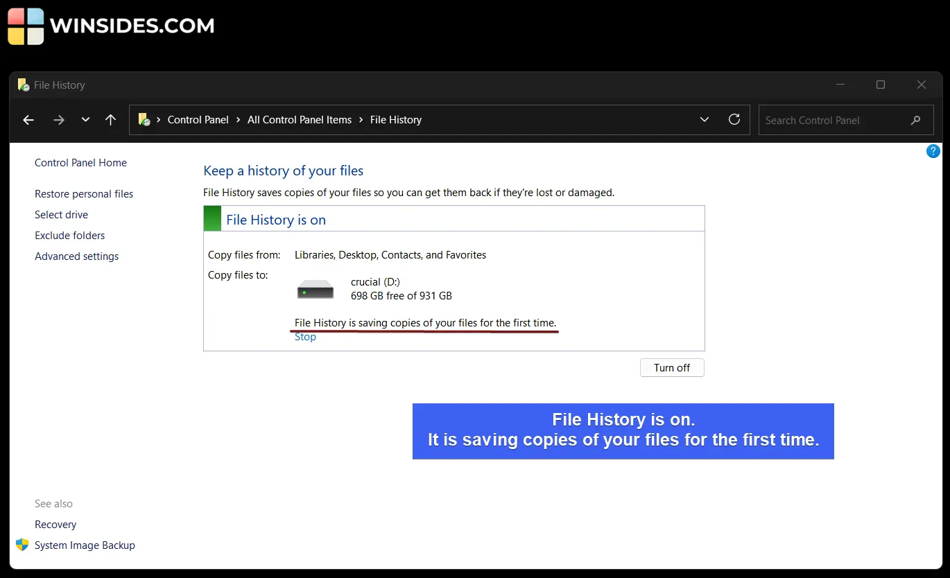 How to Turn On File History in Windows 11 Using Control Panel ...